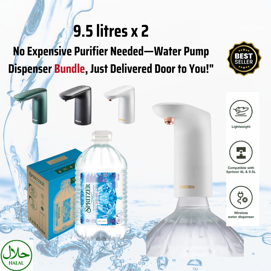Spritzer 9.5L Distilled Drinking Water x 2 bottles | Bundle with Pump Dispenser | Shopee Singapore