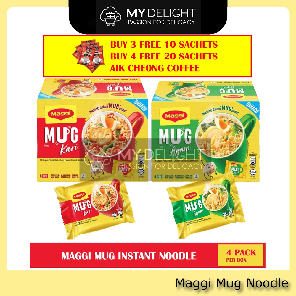 (1 Box = 4 Packs) Maggi Mug Instant Curry Noodle Chicken Noodle Cup ...