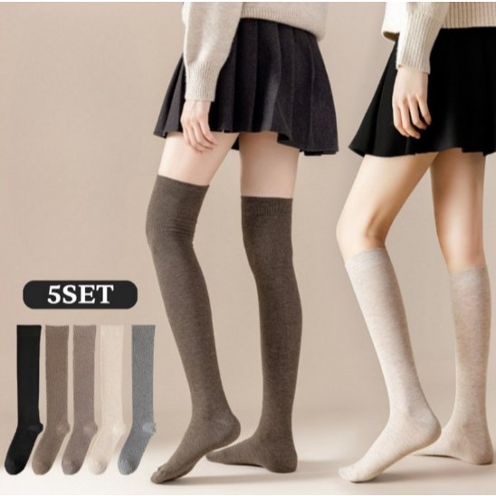 Real Label Basic Knee-High Socks 5-Piece Set (Two Lengths: Above the Knee, Below the Knee ...