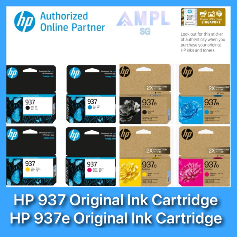 Genuine HP 937 HP 937e | Black, Cyan, Magenta, Yellow Original Ink Cartridges | HP 9120e 9130e ...