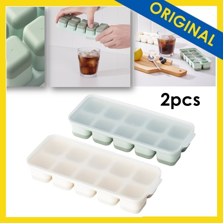Ice Cube Tray with Lid, 2 Pack Silicone Plastic Ice Cube Trays for ...
