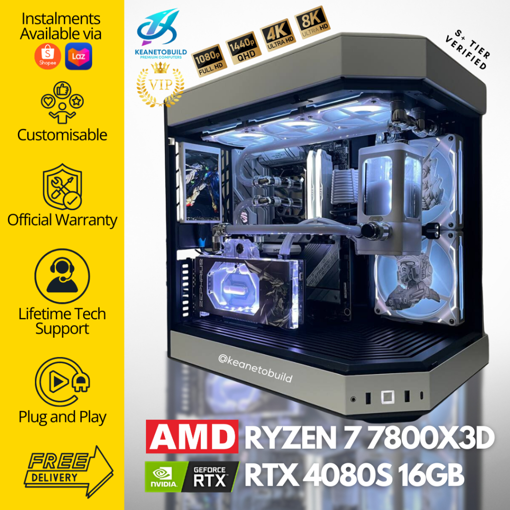 Custom Gaming PC Desktop Computer - AMD Ryzen 7 7800X3D + RTX 4080 SUPER 4080S 16GB - Gundam ...