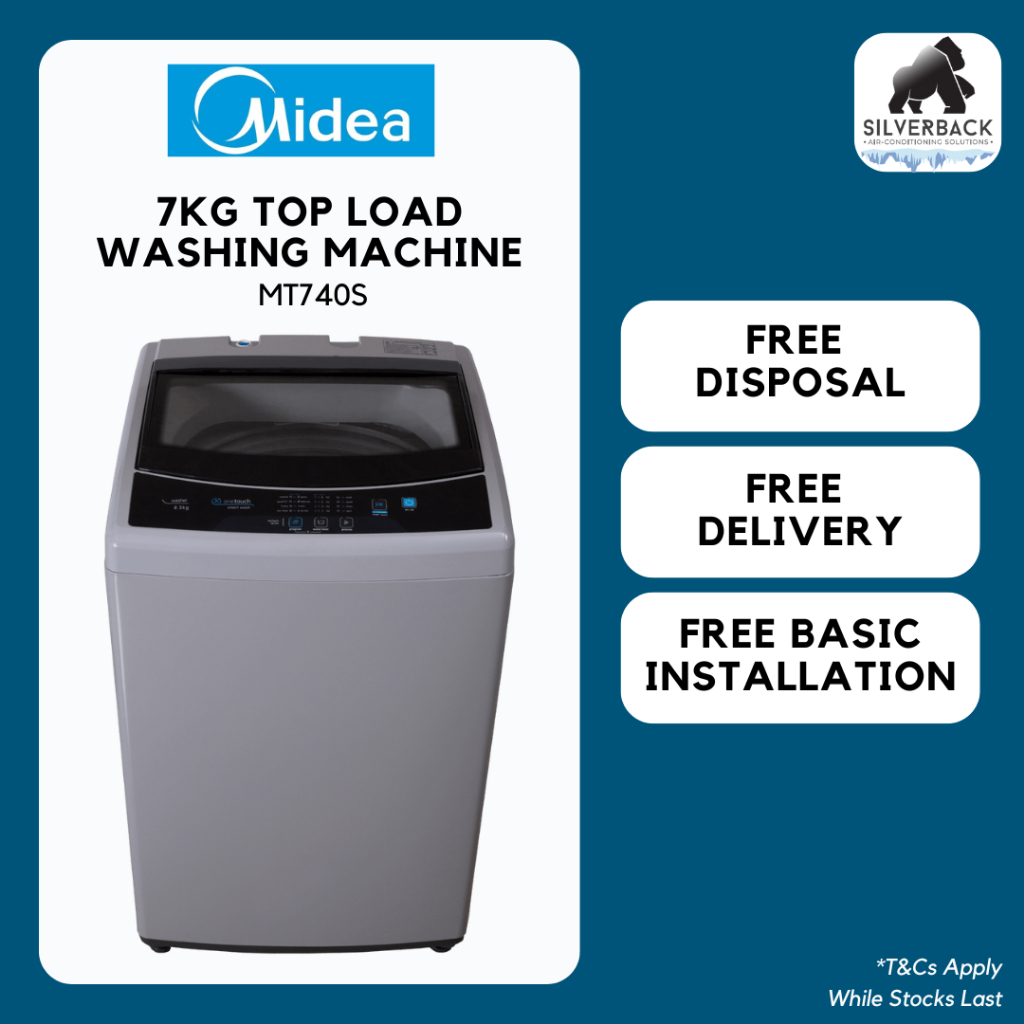 Midea MT740S Grey One Touch Wash Top Load Washing Machine, 7kg, Water ...