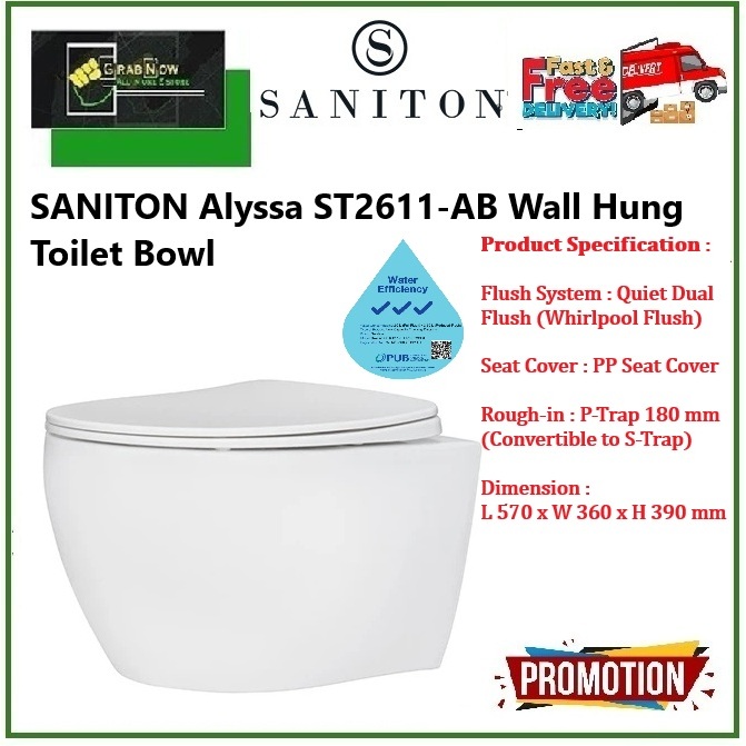 SANITON Alyssa ST2611-AB Wall Hung Toilet Bowl | Shopee Singapore