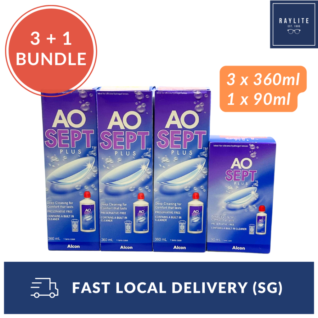 [Bundle] Alcon AOSEPT Plus (Includes 3 x 360ml + 1 x 90 ml) - Cleaning Solution Contact Lens ...
