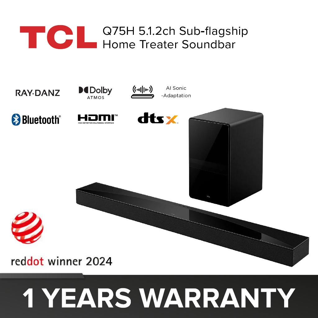 TCL Q75H 5.1.2ch Home Theater Soundbar with Dolby Atmos|200W Hi-Fi Bass ...