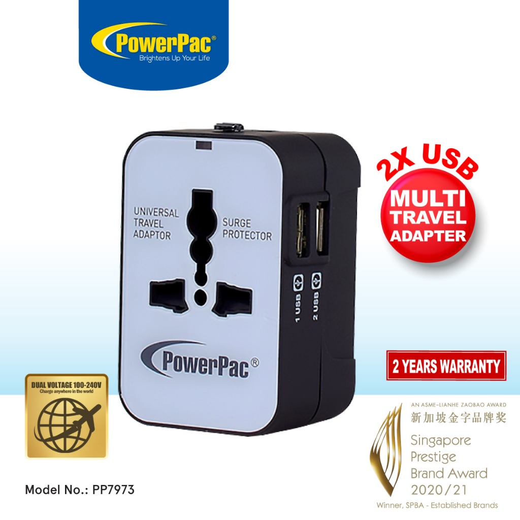 PowerPac Multi Travel Adapter With 2x USB Charger US UK EU AU Adapter ...