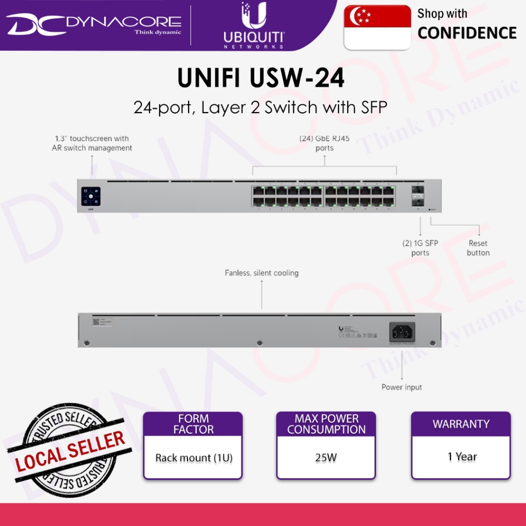 UBIQUITI UNIFI USW-24 24-PORT GIGABIT SWITCH (L2) WITH SFP (1YR BY EA ...