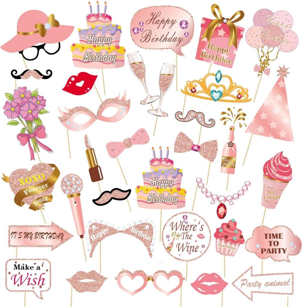 (SG Seller) Birthday Photo Booth Props, Birthday Decorations, Black ...