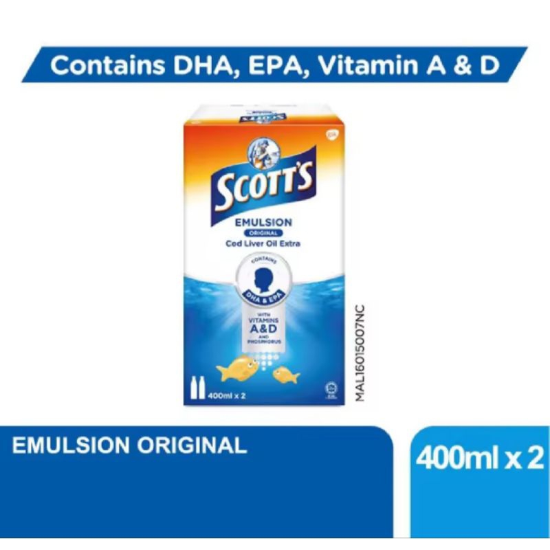 SCOTT'S Emulsion Cod Liver Oil Original/Orange Vit A & D (2x400ml) Exp ...
