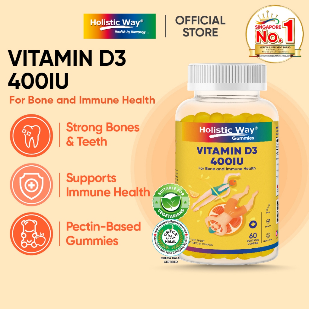 Holistic Way Vitamin D3 400IU Gummy - Halal | Vegetarian (60 Gummies ...