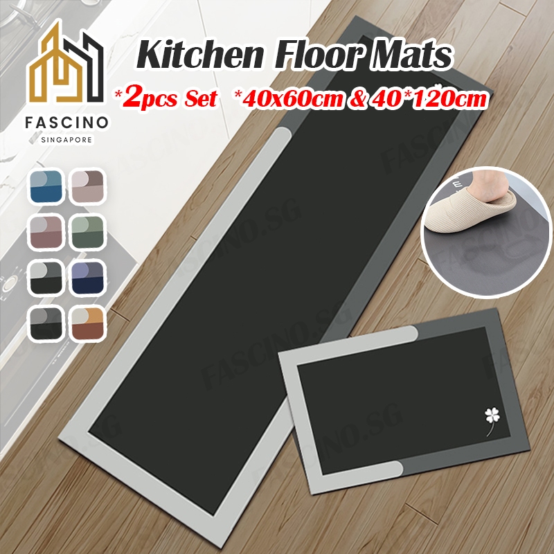 【SG】2Pcs Set Kitchen Floor Mat Quick Dry Diatomite Mat Anti Slip ...