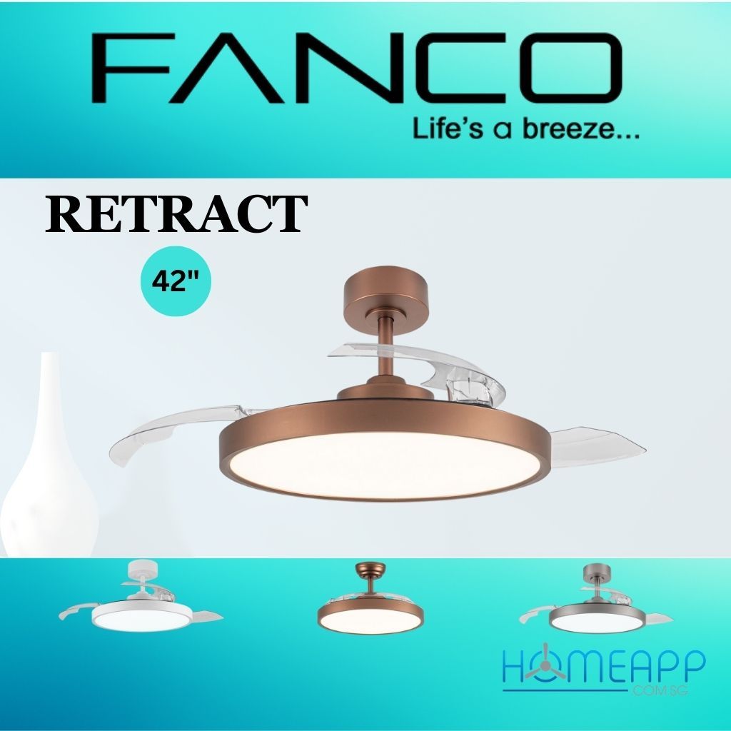 Fanco RETRACT Ceiling fan 42 inch retractable blades with 40W dimmable ...