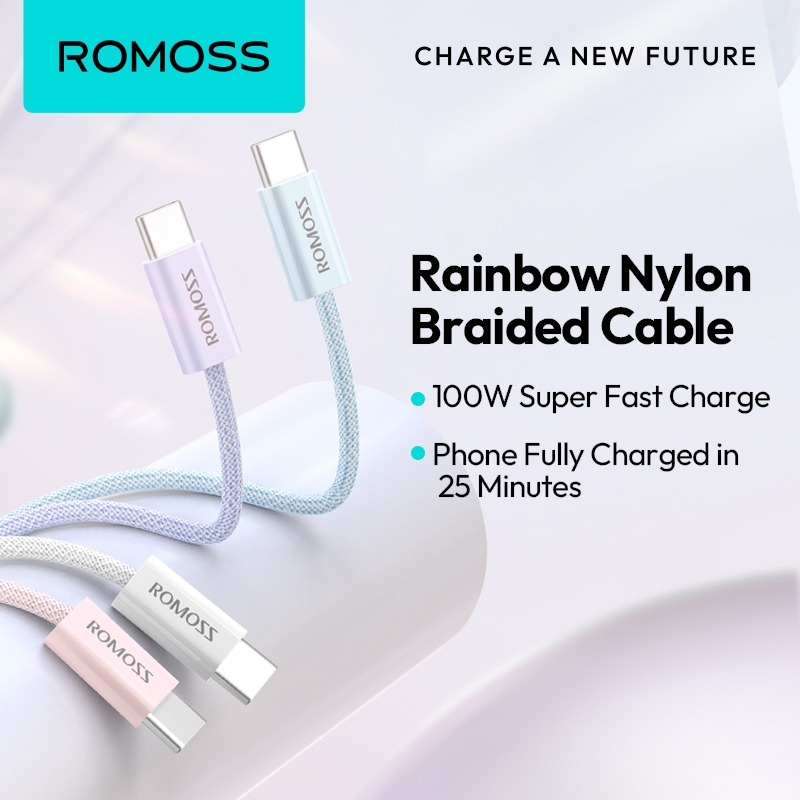 Romoss CB3034 1M Data Cable 6A 100W Fast Charging Cord TPE Macaron ...