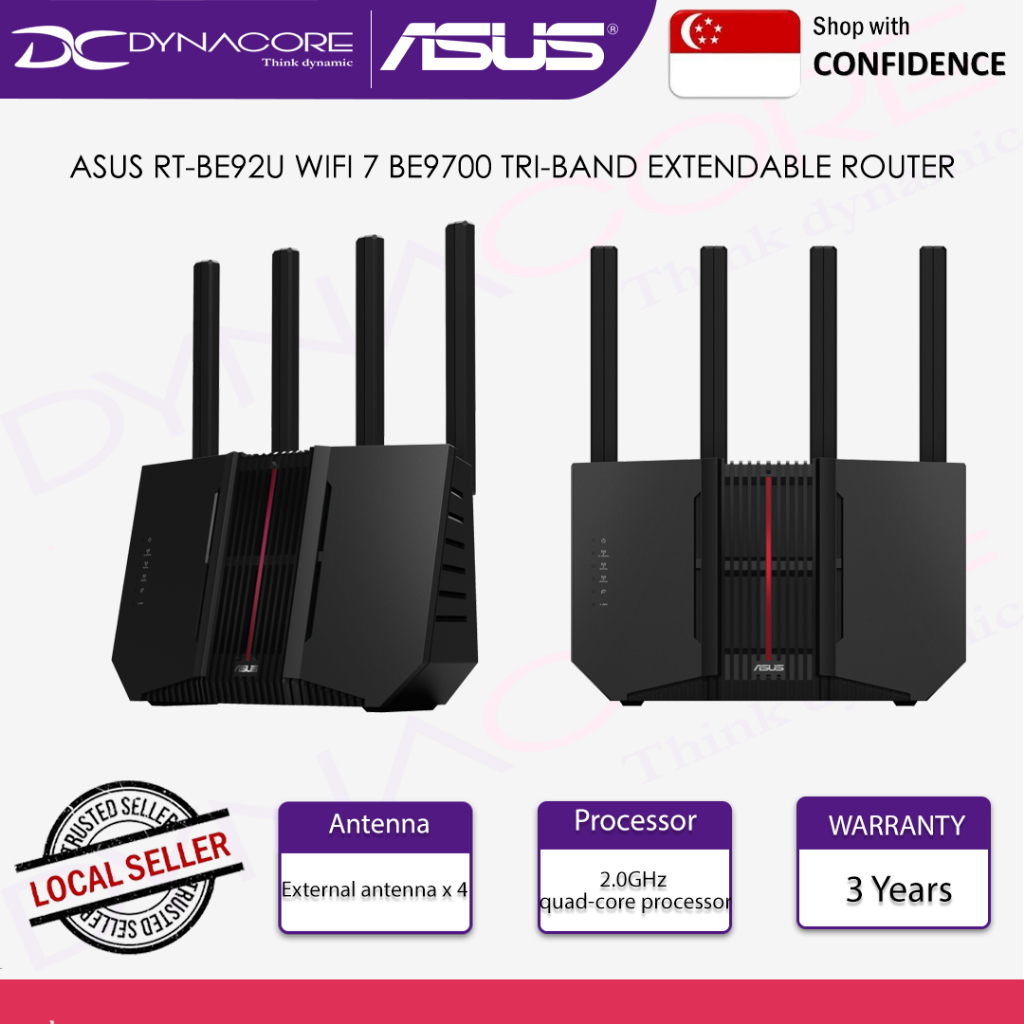 ASUS RT-BE92U WIFI 7 BE9700 TRI-BAND EXTENDABLE ROUTER | Shopee Singapore