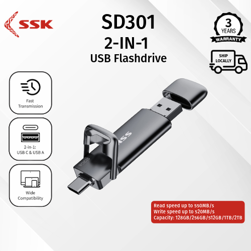 SSK SD301 Flash Drive 550MB/s USB C Pendrive USB3.2 Gen2 USB Flash Drive (128GB-1TB) | Shopee ...