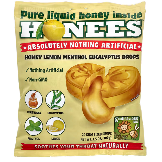 Honees, Honey Lemon Menthol Eucalyptus Cough Drops, 20 King Sized Drops, 100 g | Shopee Singapore