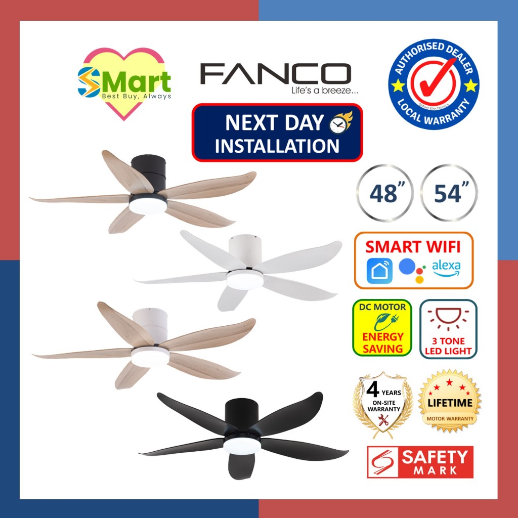 Fanco Rito 5 Smart Wifi DC Motor Ceiling Fan with Remote Control & LED ...