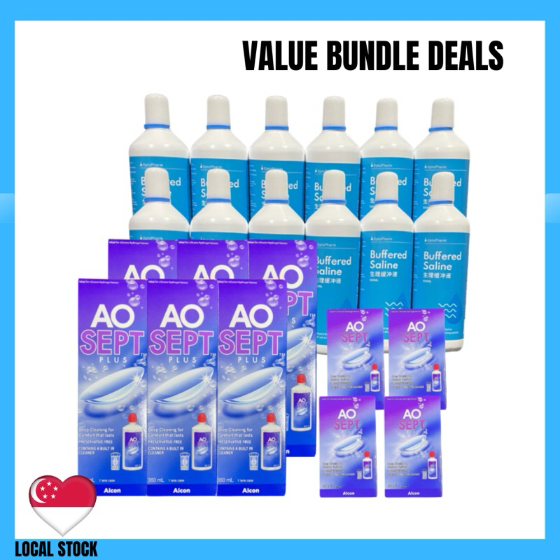 OPTO PHARM Buffered Saline x in 12 bottles , Aosept Plus Cleaning ...