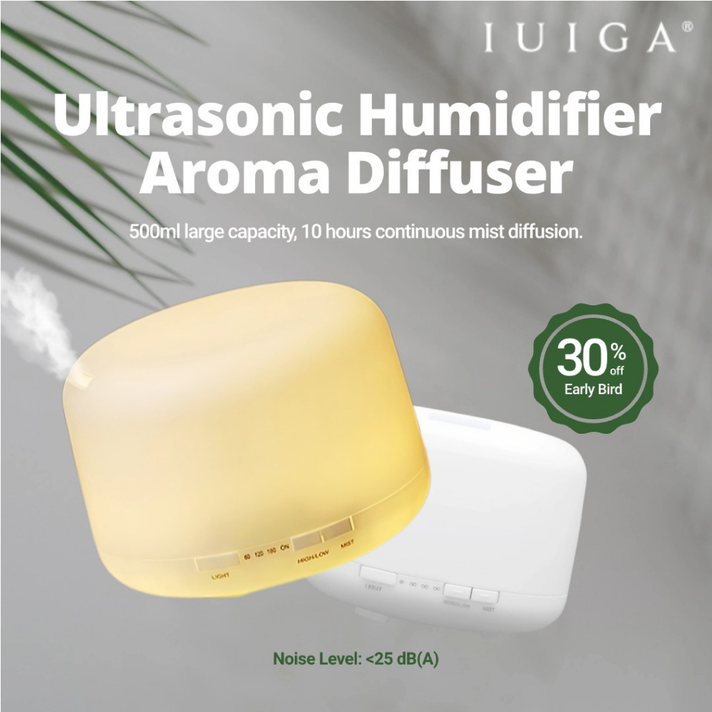 IUIGA 500ML Ultrasonic Aroma Mist Diffuser | 10H Timer | Quiet ...