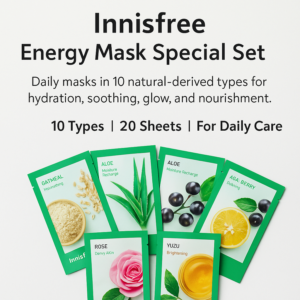 Innisfree Energy Mask Special Set (10 Types x 2 Sheets, Total 20pcs ...