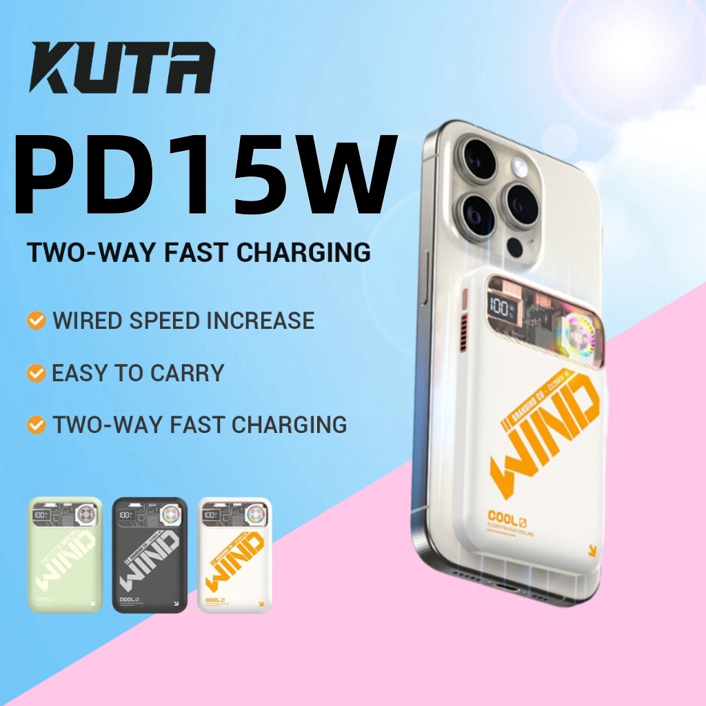 PD 15W 10000mAh Transparent Magnetic Powerbank 2in1 With Turbo Cooling Fast Charging Digital ...