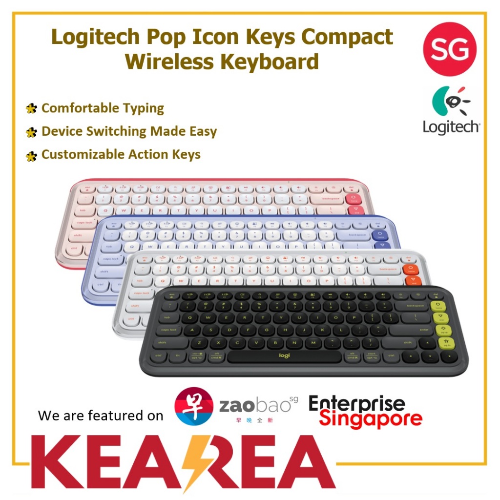 Logitech Pop Icon Keys Compact Wireless Keyboard (1 Year Logitech ...