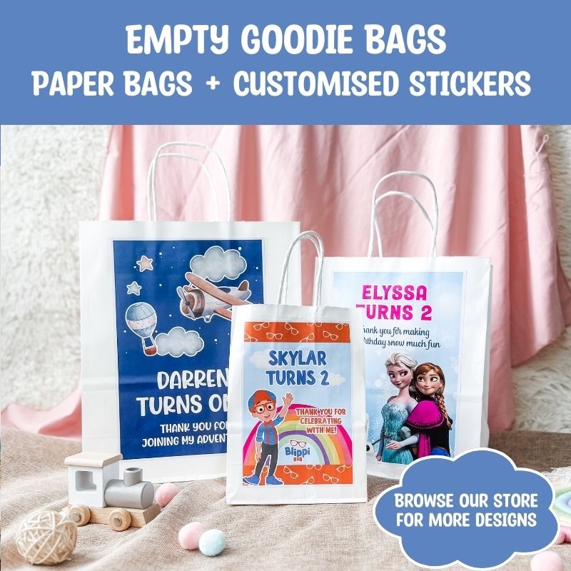 Empty Kraft Paper Bag with Customised Sticker / Children Goodie Bags ...