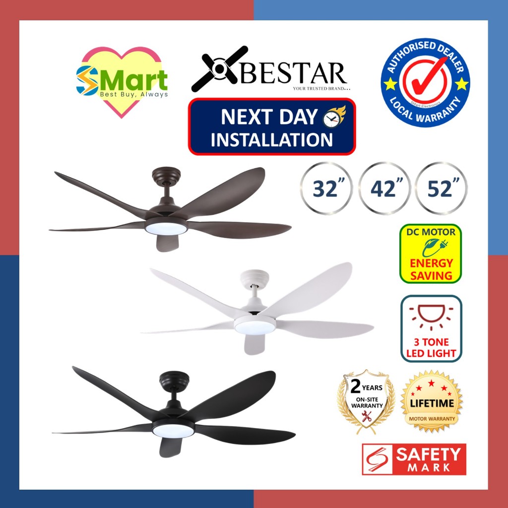 Bestar Wind DC Motor Ceiling Fan with 3 Tone LED Light & Remote Control ...