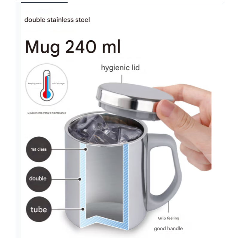 Daiso_Korea Double-Walled Stainless Steel Mug 450ml / 240ml | Shopee ...