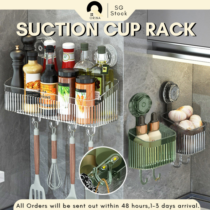 [SG] Toiletries Holder Bathroom Rack Suction Cup Rack Wall Mounted ...
