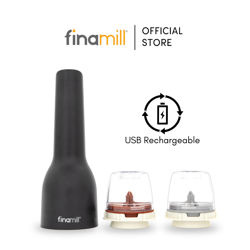 Finamill Pepper Mill & Spice Grinder │USB Rechargeable │ Adjustable ...