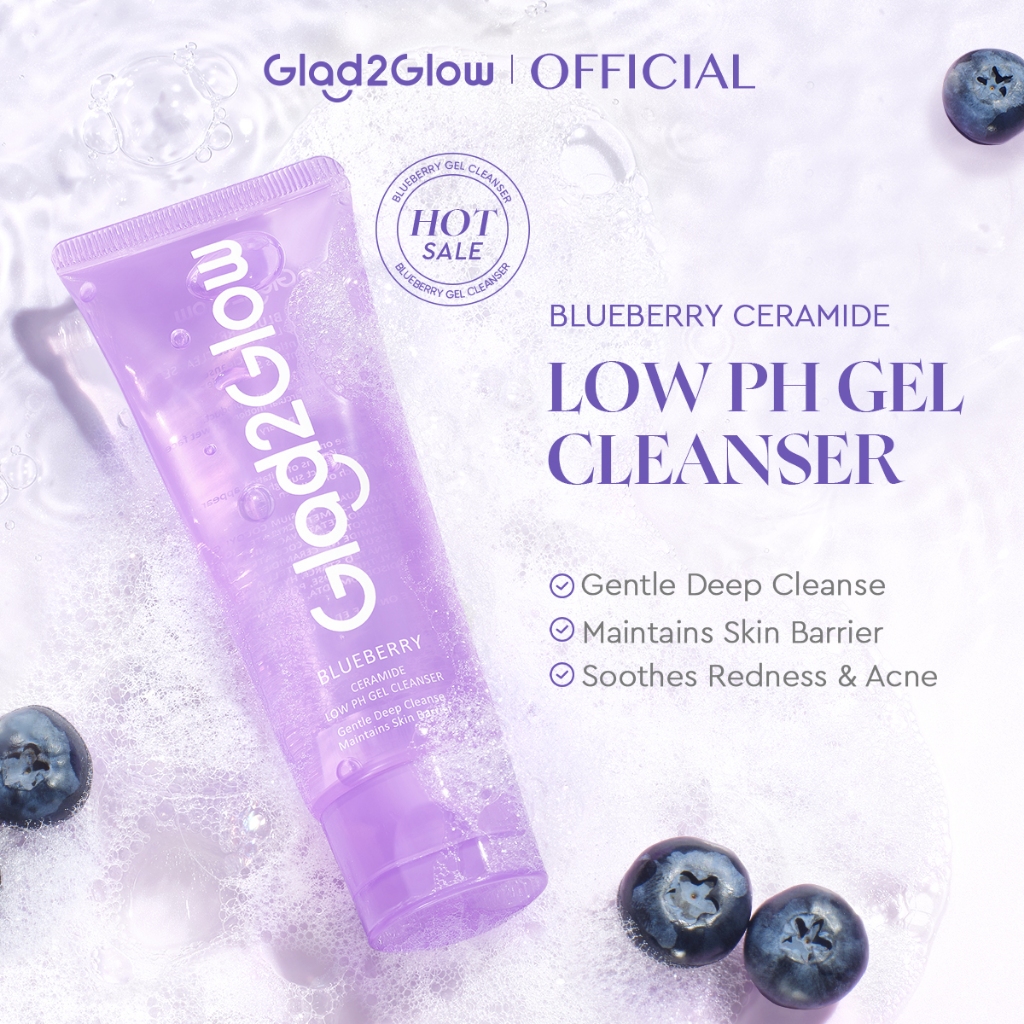 Glad2Glow Blueberry Ceramide Low Ph Gel Cleanser Facial Skincare (70ml ...
