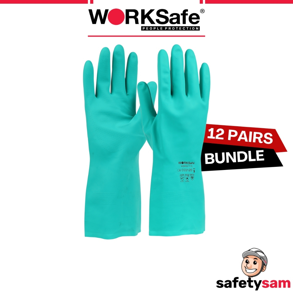 [12 PAIRS BUNDLE] WORKSafe G37715 Nitchem Nitrile Chemical Resistant ...