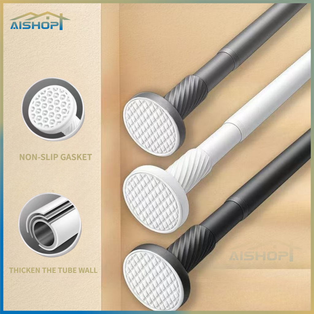 (SG Seller) No Drill Laundry Pole Stainless Steel Rod Adjustable ...