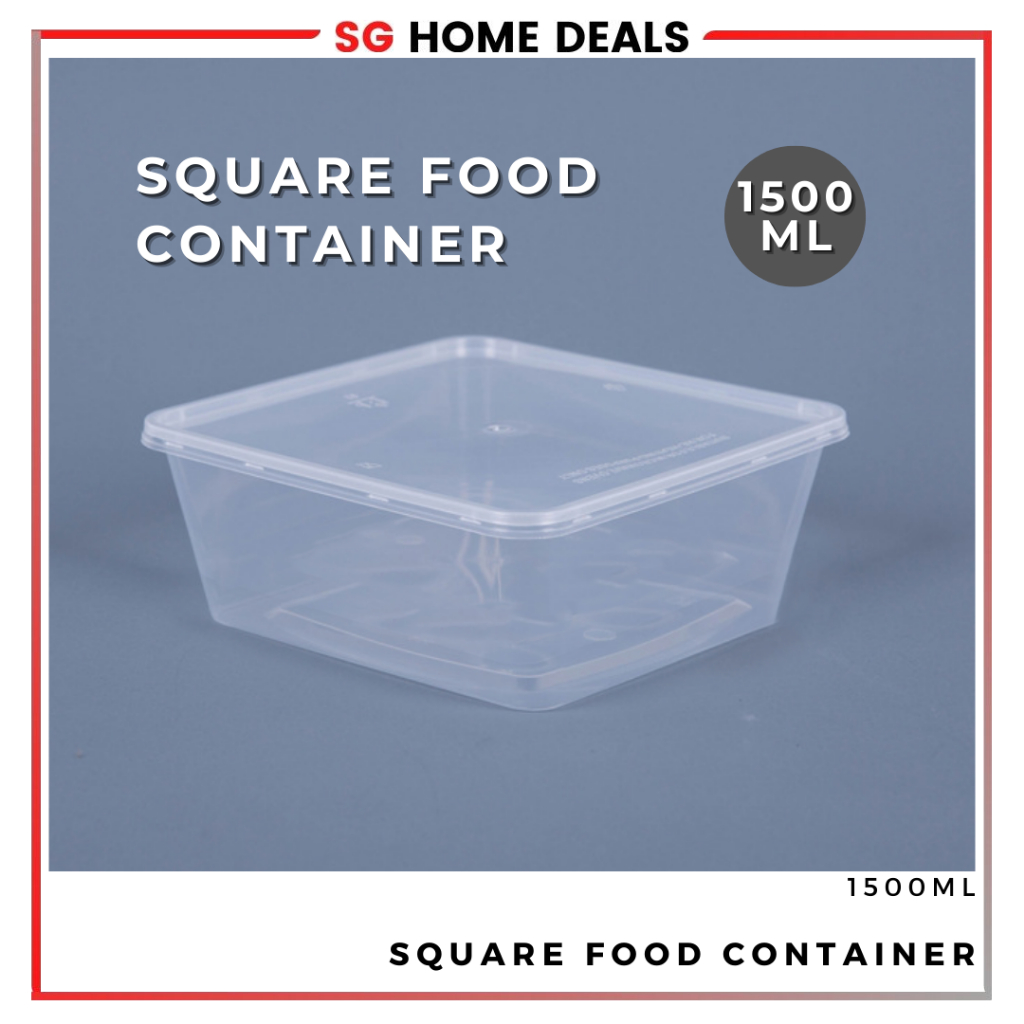 [SG STOCKS] 50 pcs SQ-1500ML Disposable Square Food Container/ Fast Food Plastic Container ...
