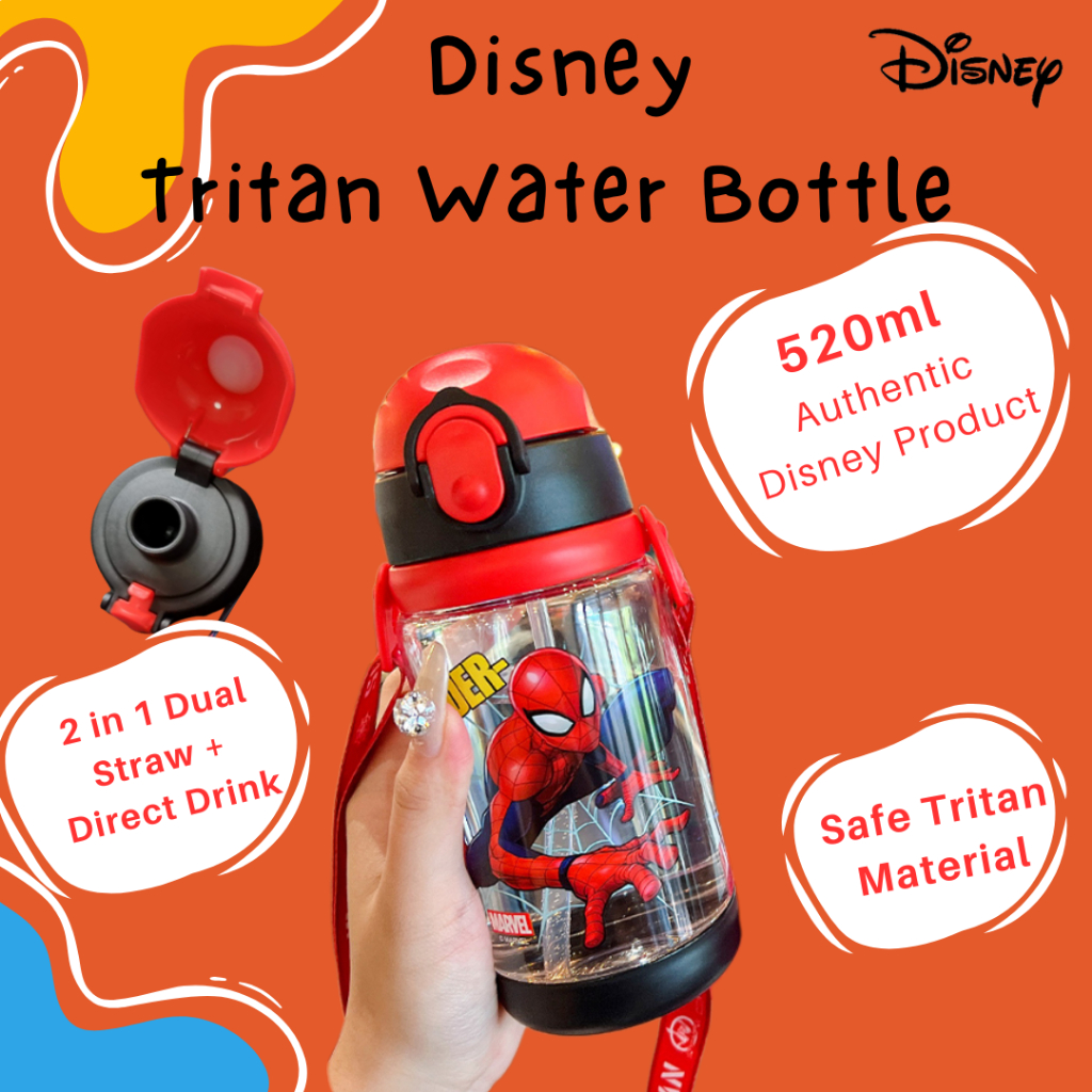 [SG STOCK] Spiderman Water Bottle Disney Tritan 520ml Straps | Spiderman Bottle | Shopee Singapore