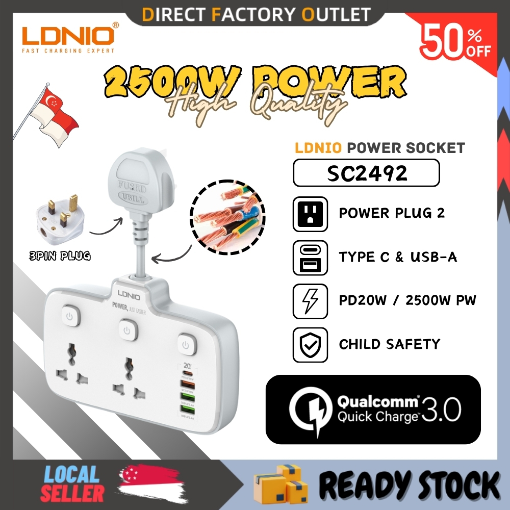 LDNIO SK2492 Multi Plug Extension Universal Power Strip With UK 2 Pin ...