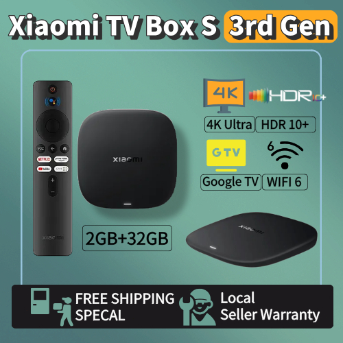 Xiaomi TV Box S (3rd Gen) 4K Ultra HDR Android TV Box Voice Search Remote Smart Media Player mi ...