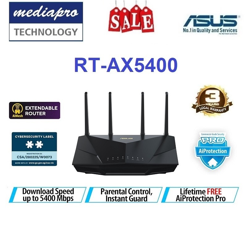 ASUS RT-AX5400 Dual Band WiFi 6 AiMesh Router AX5400 ( Replace RT-AX58U ...