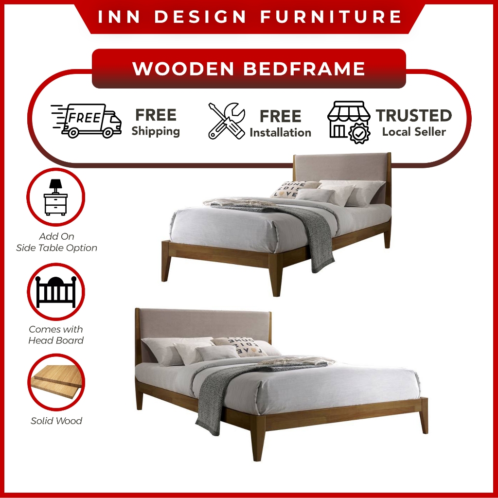 INNDESIGN CAITLYN WOODEN BED SINGLE/ SUPER SINGLE/ QUEEN/ KING SIZE BED FRAME/ BED FRAME WITH ...