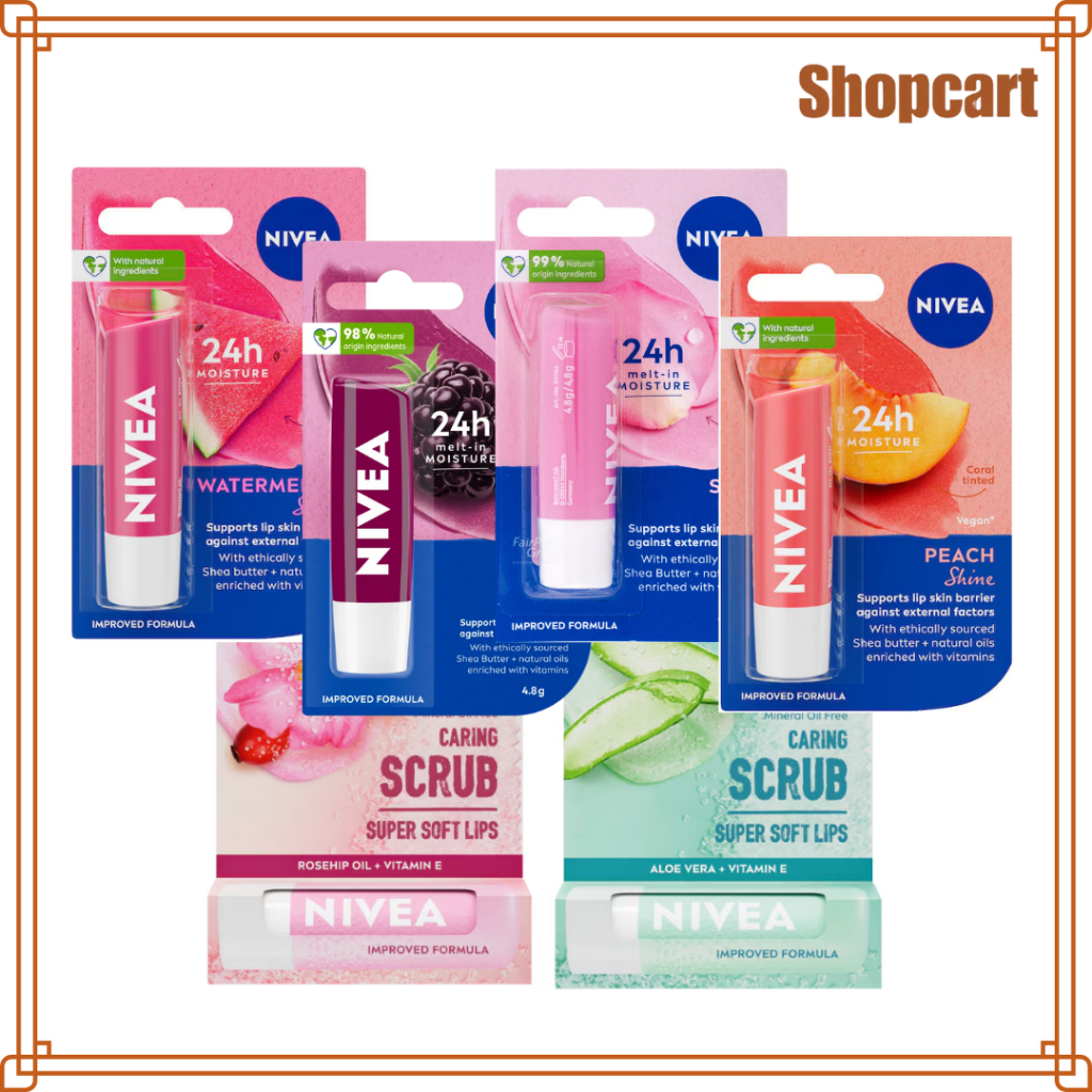 Nivea Lip Caring Lip Balm/Scrub 4.8g Soft Rose, Blackberry, Peach ...