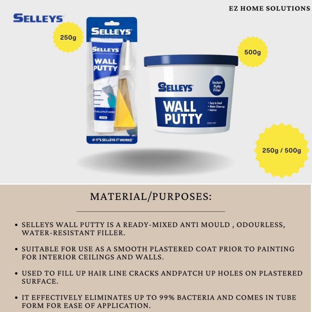 SELLEYS Wall Putty Tube & Tub (250g & 500g) – Anti Mould Filler for ...