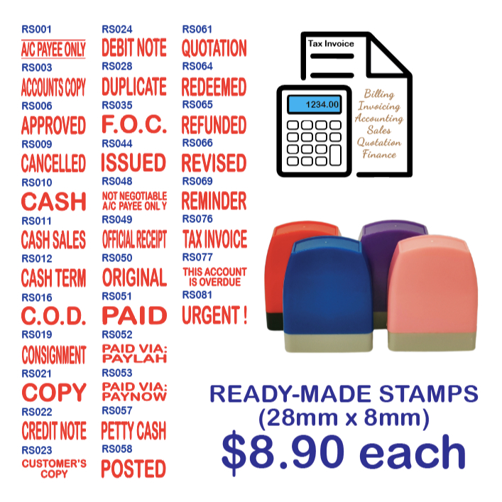 Ready-Made 28mm x 8mm Pre-Inked Flash Stamps suitable for Accounting ...