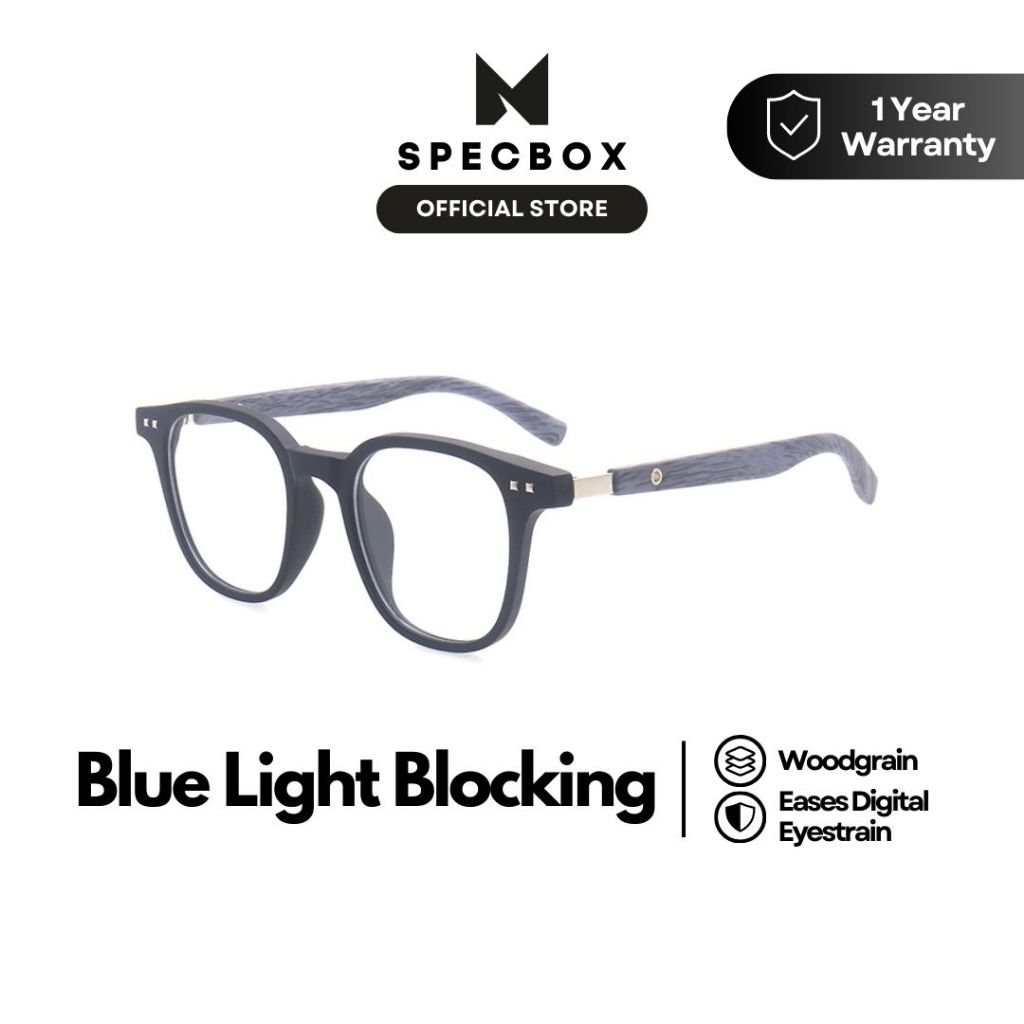 Specbox Blue Light Glasses UV400 Wood Textured Square Frame, Relief ...