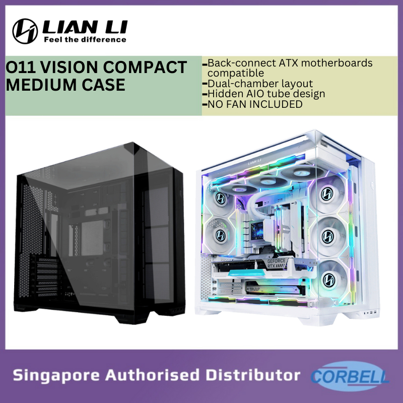 Lian Li O11 VISION COMPACT Mid Chassis Desktop Casing Tempered Glass Mesh 4 Drives ATX PSU (Blk ...