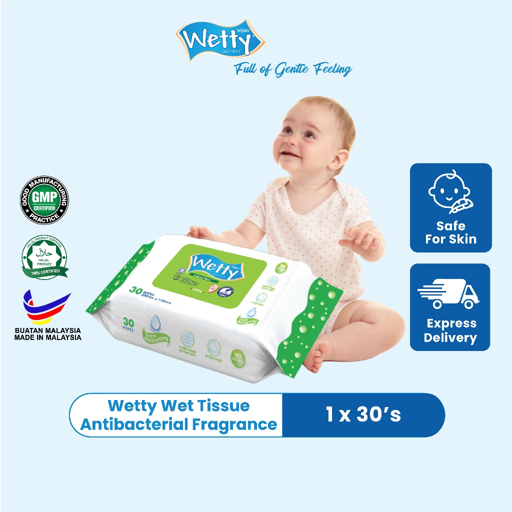Wetty Antibacterial Fragrance Baby Wet Tissue Tisu Basah Baby Wipes (1 ...