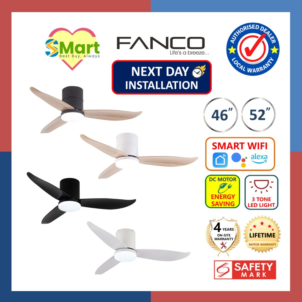 Fanco Rito 3 Smart Wifi DC Motor Ceiling Fan with Remote Control & LED ...