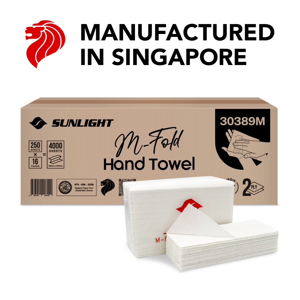🇸🇬 PREMIUM M Fold Hand Paper Towel 250s ×16pk | FSC | 2 Ply Virgin Pulp ...