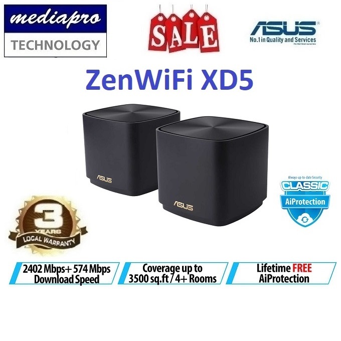 ASUS ZenWiFi XD5 Black 2 Pack Whole-Home Dual-Band Mesh WiFi 6 System ...